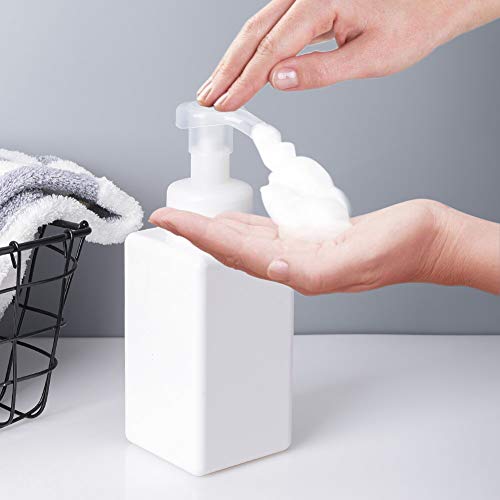 UUJOLY Foaming Soap Dispenser, 15oz Refillable Pump Bottle Plastic for Liquid Soap, Shampoo, Body Wash, White, 3 Pcs and 2 Sticker