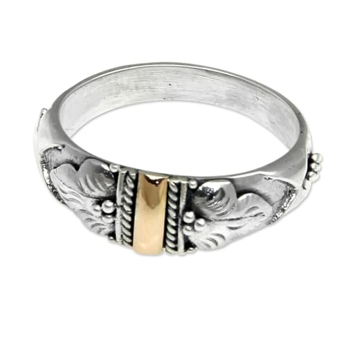 NOVICA Artisan Handmade .925 Sterling Silver Gold Accent Band Ring 18k Indonesia Floral 'Frangipani Aura'