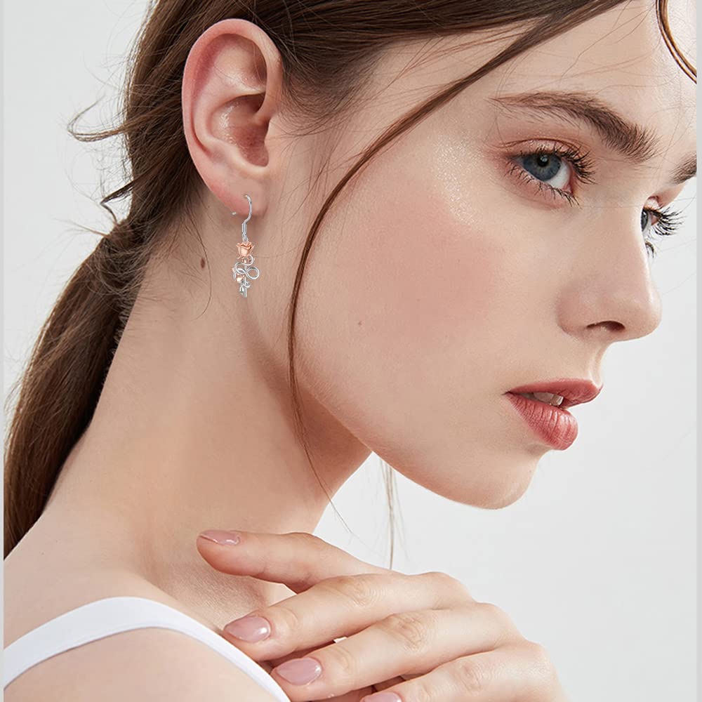 Rose Flower Earrings Sterling Silver Snake Rose Flower Dangle Drop Earrings Snake Jewelry Gifts for Women