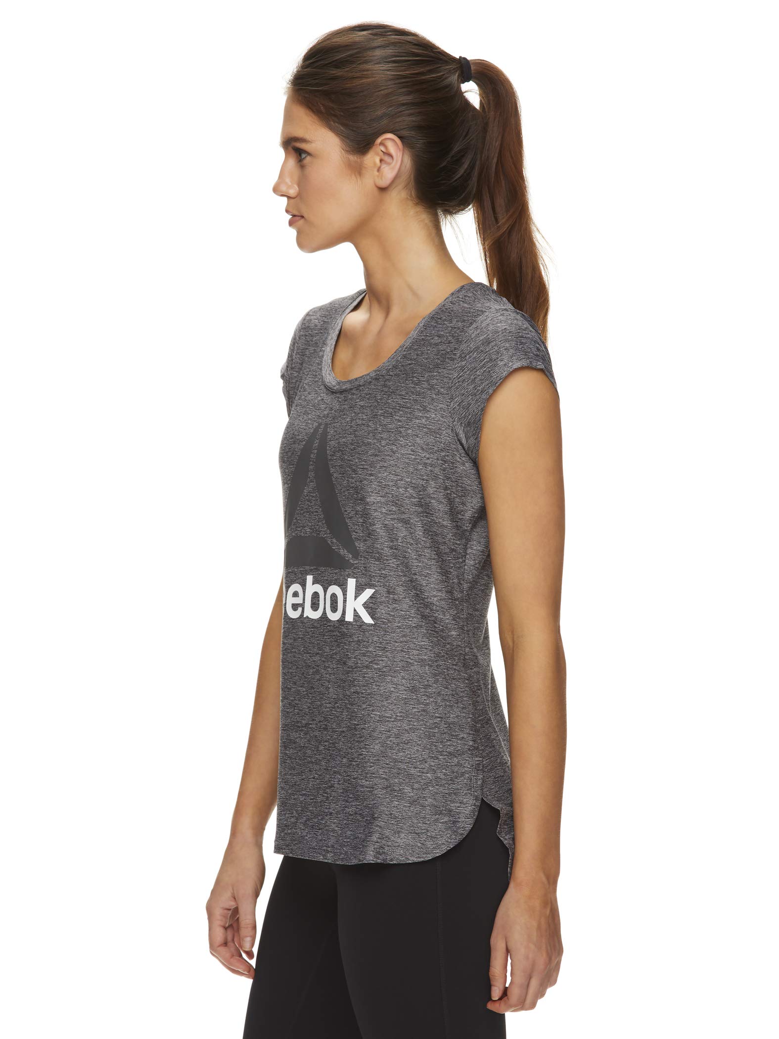 Reebok Women's Legend Running & Gym T-Shirt - Performance Short Sleeve Workout Clothes for Women - Black Heather Legend, Medium