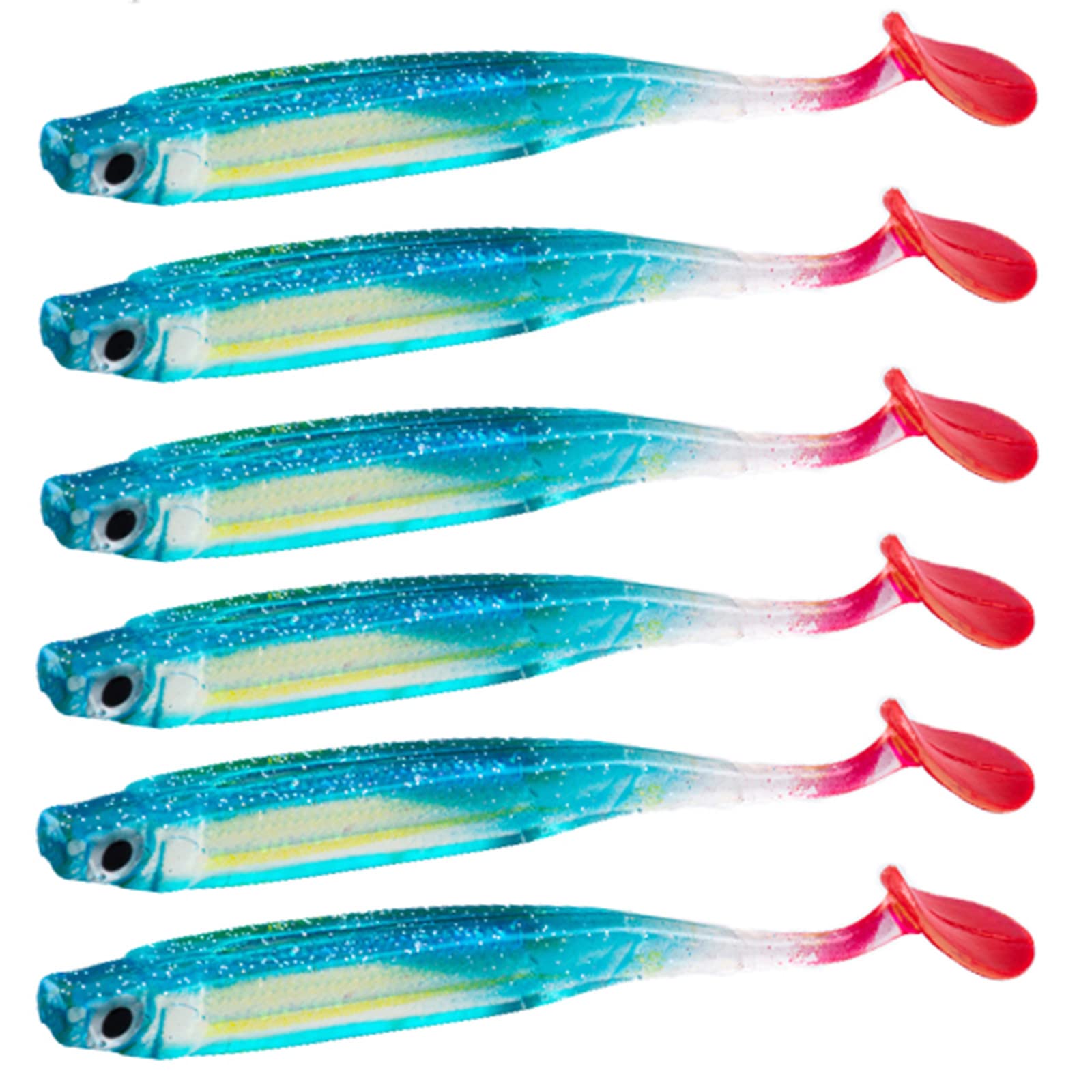 Tolure Soft Plastic Swimbait Paddle Tail Pack Shad Lure Soft Bass Paddle Tail Swim Bait for Bass Soft Lure Kit Tackle T Tail Fishing Lures Set 6pcs/Pack (Blue)