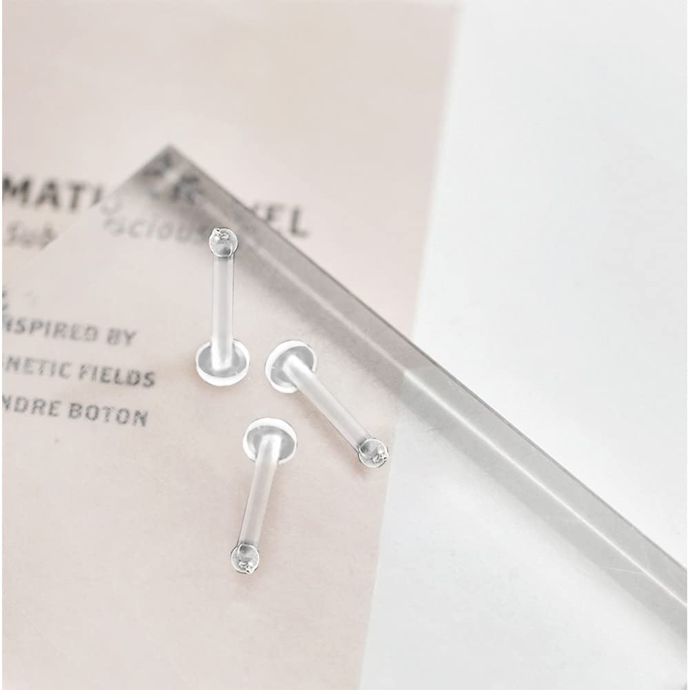 Lxnoap 20G Clear Bioflex Flat Top Nose Ring Stud Retainer Body Piercing Jewelry Allergy Free, Metal Free (Bone, 5 pcs)