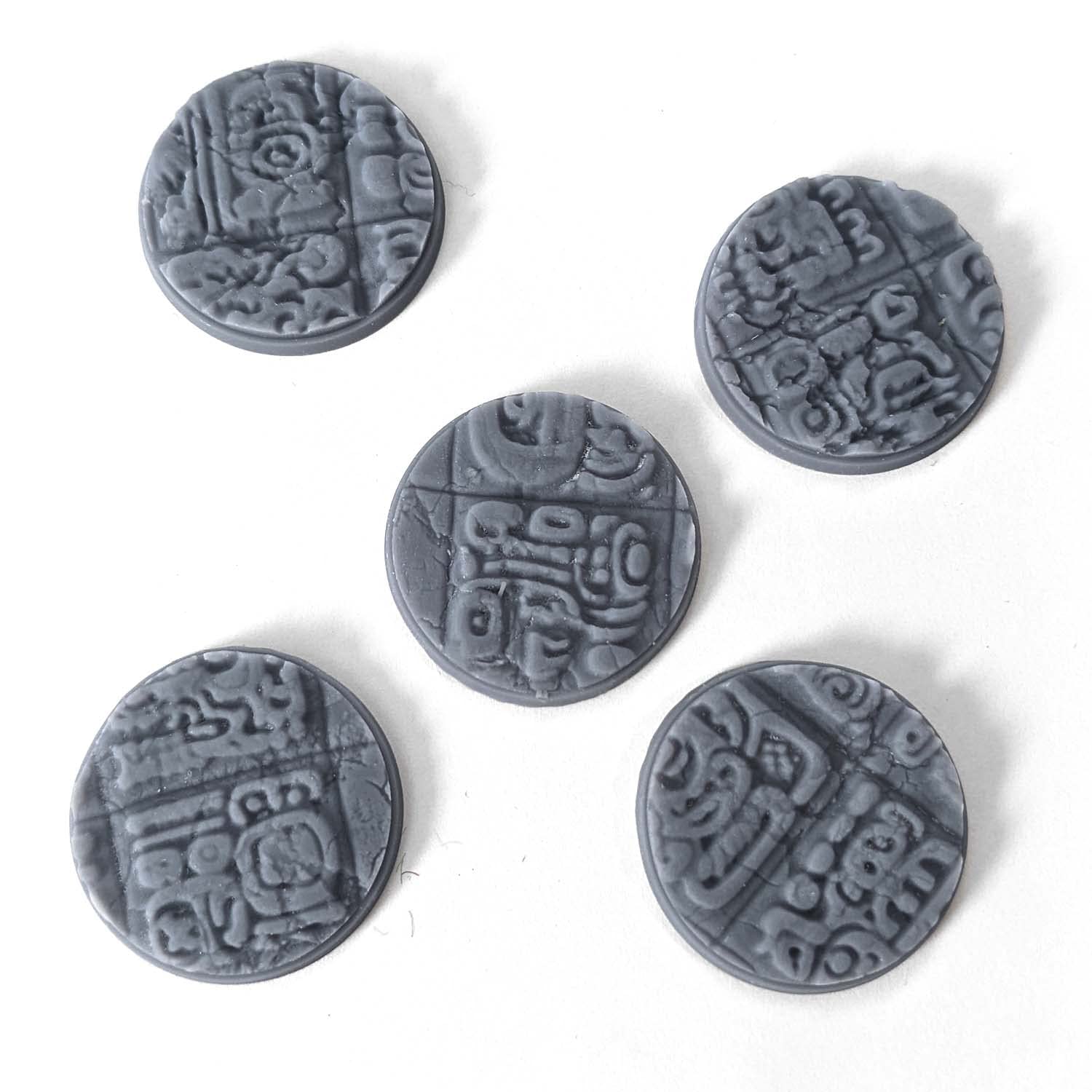 Stonehaven Miniatures 5PK - Ancient Temple Bases, 32mm Diameter - Designed for 28mm Scale Tabletop War Game Miniatures - Resin, Grey