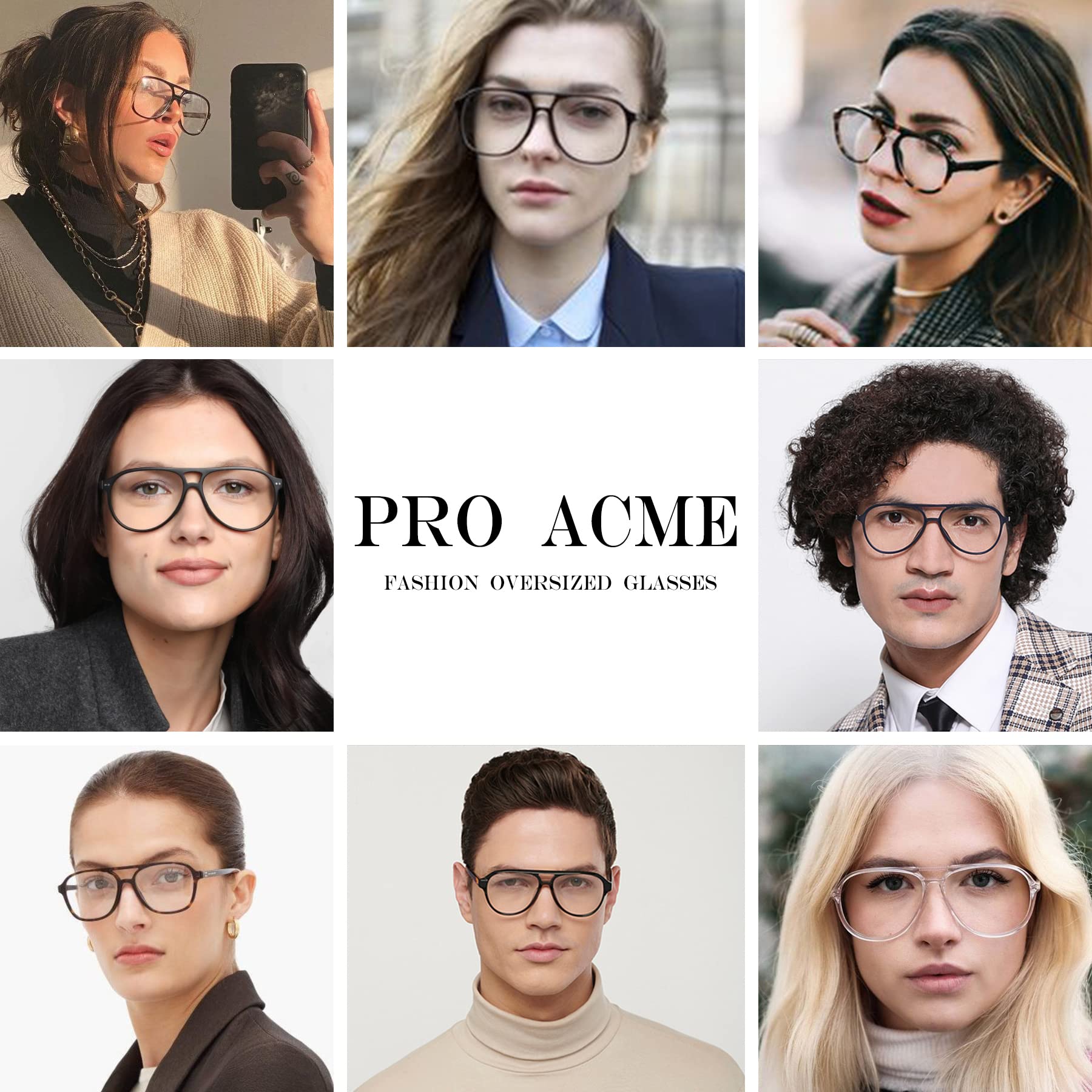 Pro Acme Oversized Fake Nerd Glasses Women Men Non Prescription Large Clear Lens Glasses Classic Double Bridge Eyeglasses (Shiny Black)