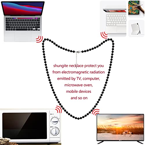 Morocca Long Shungite Necklace W/ 95 Black Round Beaded Natural Gemstone Stone Men Necklaces+5 DIY Shungnite Beads