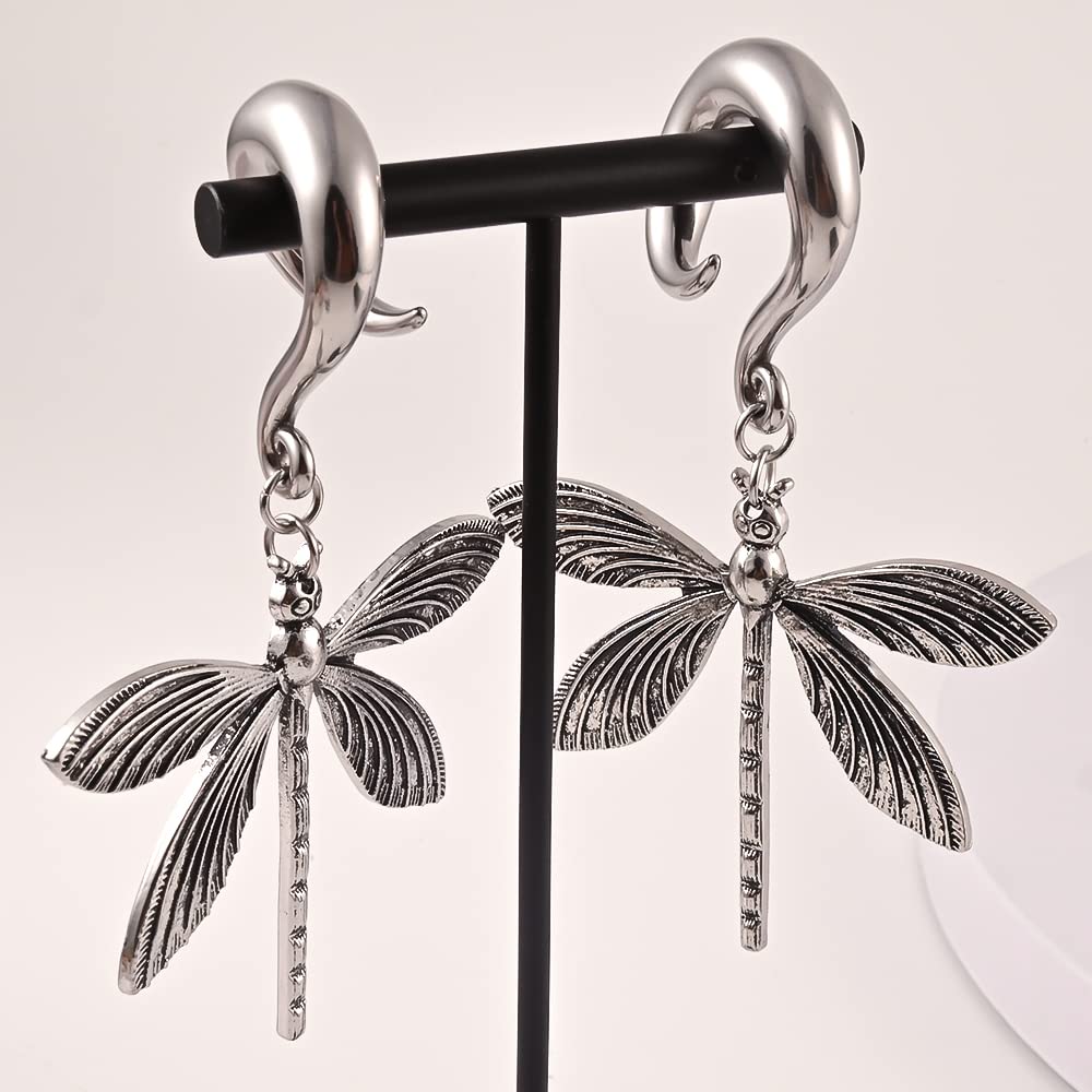 Vankula Dragonfly Pendant Hypoallergenic Stainless Steel 0g 2g Plugs Ear Gauges Tunnels Piercing Expander Stretchers Hook Body Jewelry