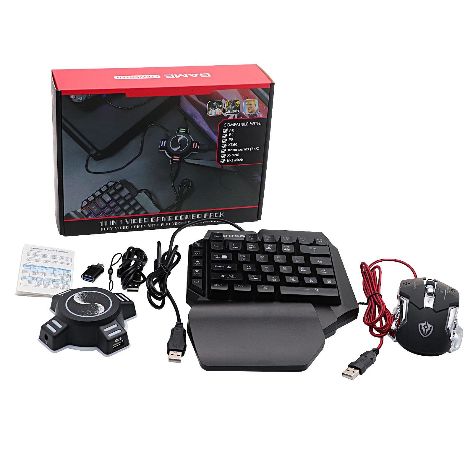 RALAN RGB Gaming Keyboard and Mouse Keypad Converter Set Combo E-Sport Gaming OTG Adapter Computer Accessories for PS4/Xbox One/Nintendo Switch/PS3 /PC Perfect for Games Like FPS, TPS, RPG and RTS.