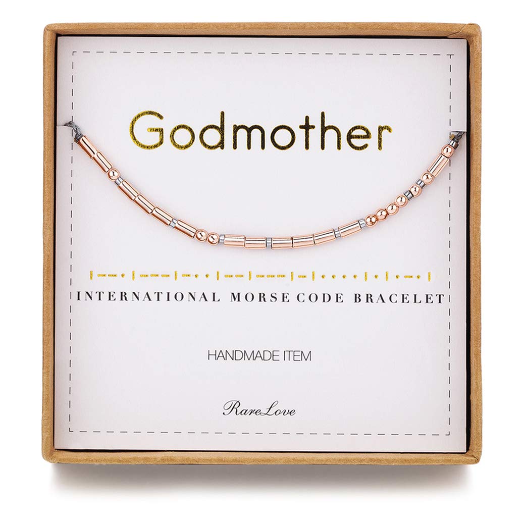 RareLove Godmother Morse Code Bracelets Birthday Christmas Christen Gift For Women Rose Golden Beads String Bracelet