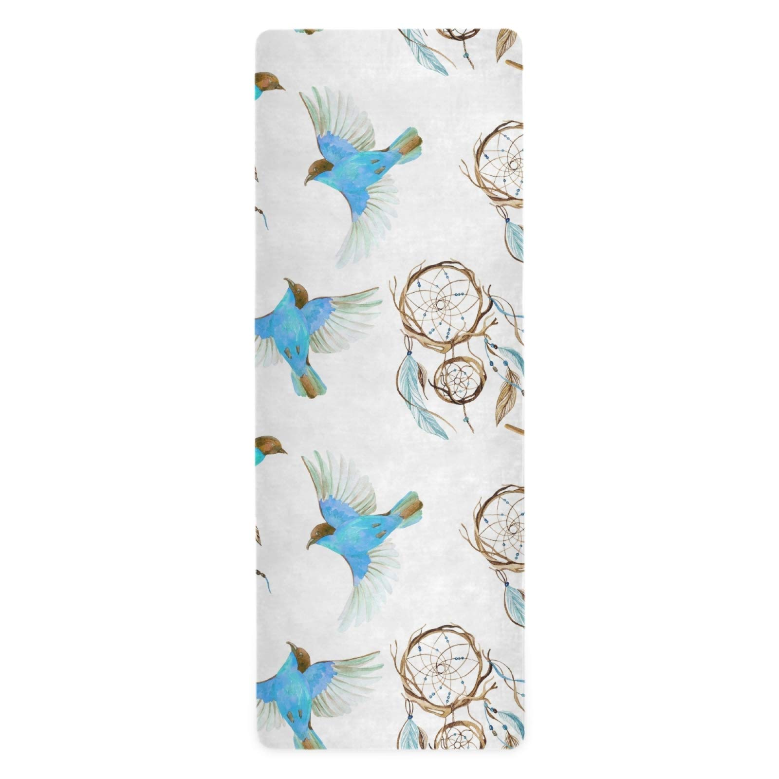 OTVEE Watercolor Dreamcatcher Birds Yoga Mat for Women Non Slip Ultra Thin 1 MM Travel Yoga Mat with Carrying Bag Suede Fitness Exercise Mat for Yoga Pilates Workout Routines Camping
