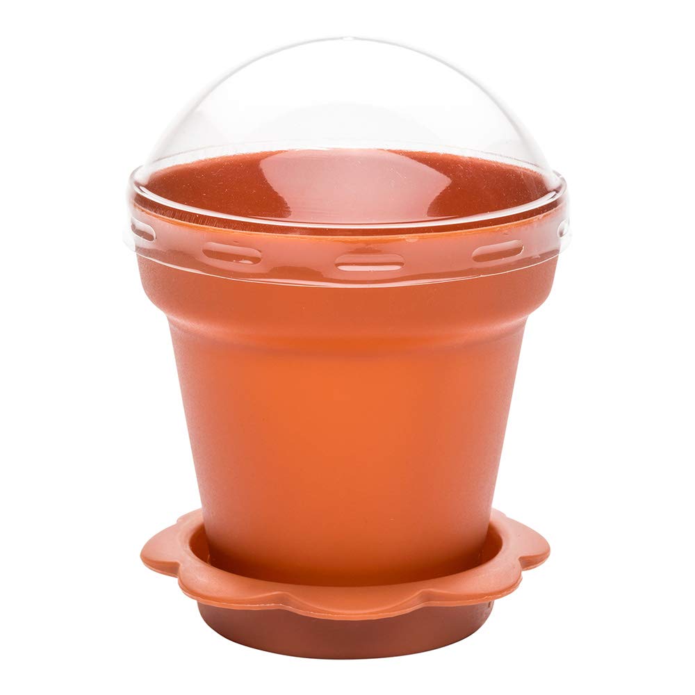Restaurantware 6 Ounce Cupcake Flower Pots 100 Disposable Dessert Flower Pots - Lids Included With Removable Saucer Base Brown Plastic Cupcake Pot Holders For Cake Puddings And Desserts