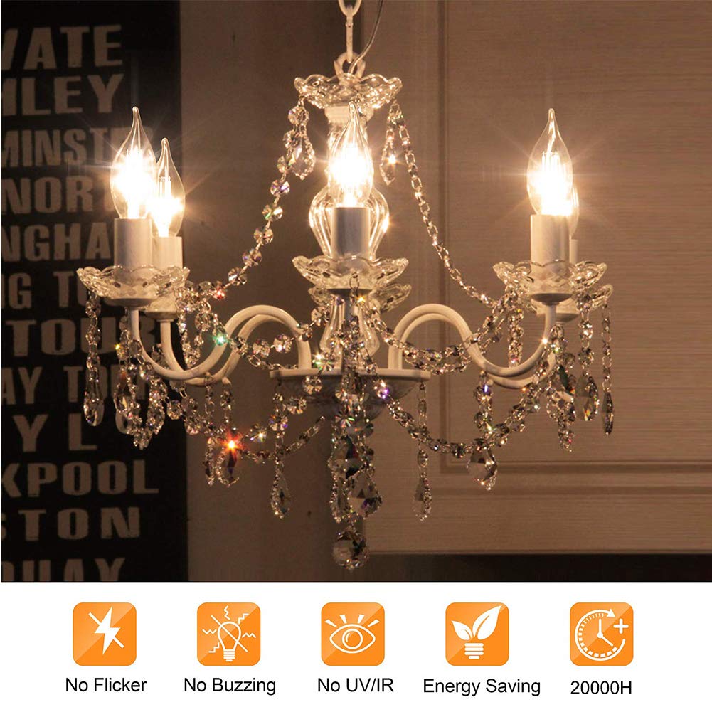 ohderii Candelabra LED Bulbs, E12 Base 4W (40W Equivalent) Chandelier Filament Candle Bulbs 400 Lumens 2700K Warm White Flame Tip Light Bulbs,Non-Dimmable (Warm White)