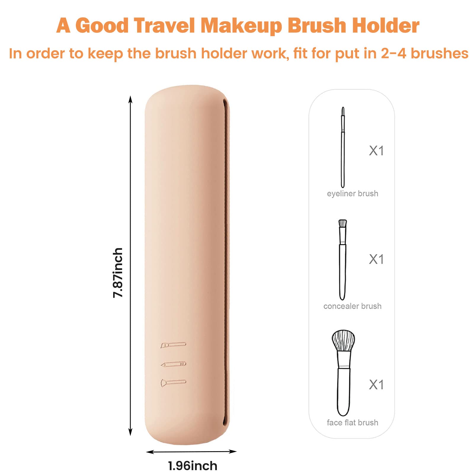 Travel Makeup Brush Holder, Silicone Trendy and Portable Cosmetic Face Brushes Holder, Soft and Sleek Makeup Tools Organizer for Travel, Waterproof Dustproof (Khaki)