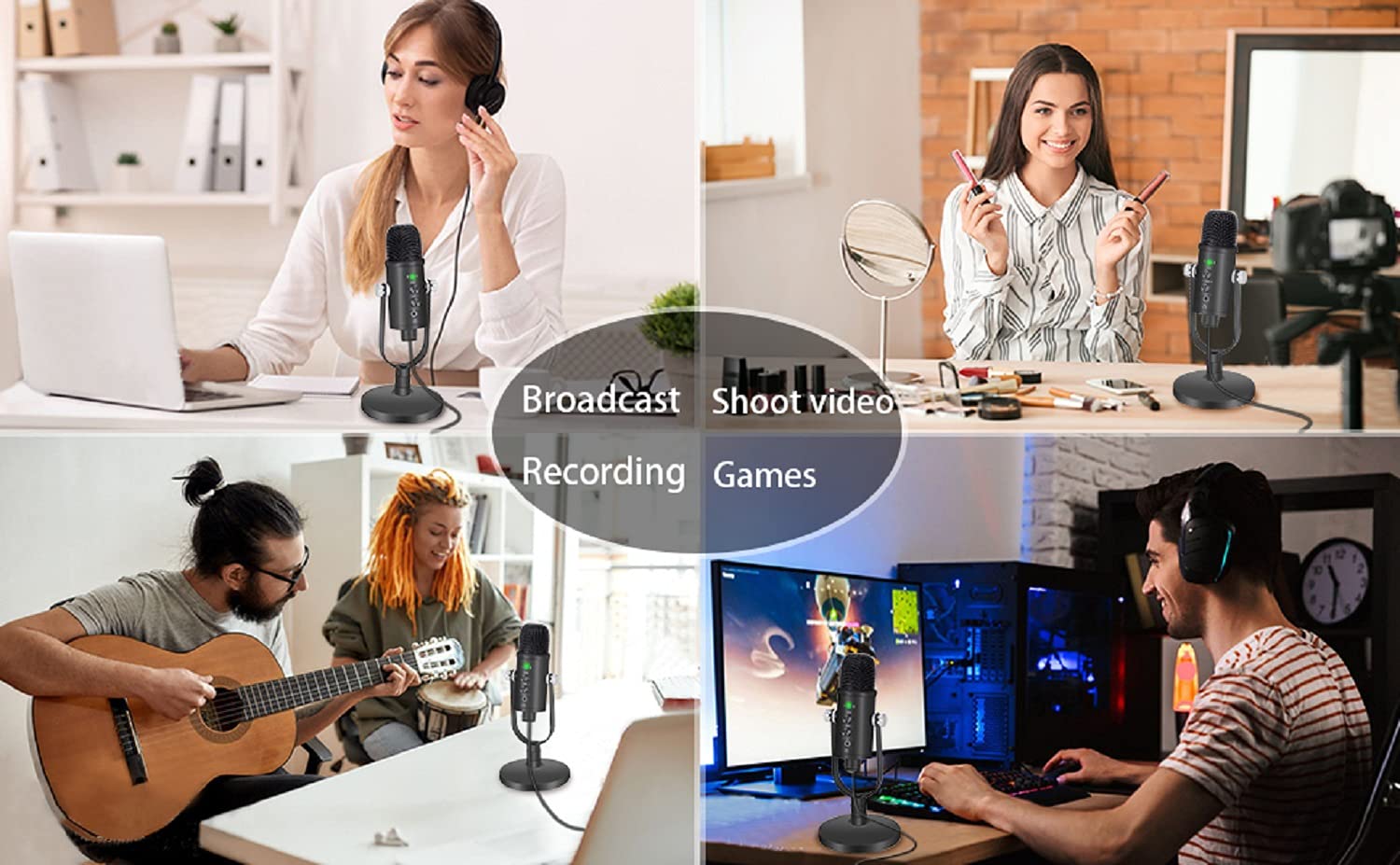 PROAR Microphone for Podcast, USB Microphone Kit for Phone, PC/Micro/Mac/Android,Professional Plug&Play Studio Microphone with Stand for Gaming, Online Chatting, Videos, Voice Overs, Streaming