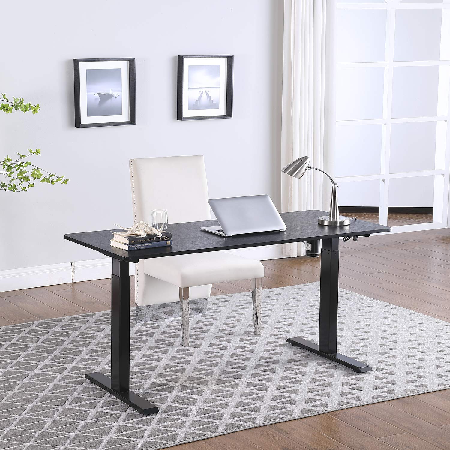 Ohuhu Adjustable Height Electric Standing Desk, 55x24 Inch Extra Large Stand Up Desk with 4 Settable Memory Heights Modern Ergonomic Home Office Desks Computer Table for Work Study