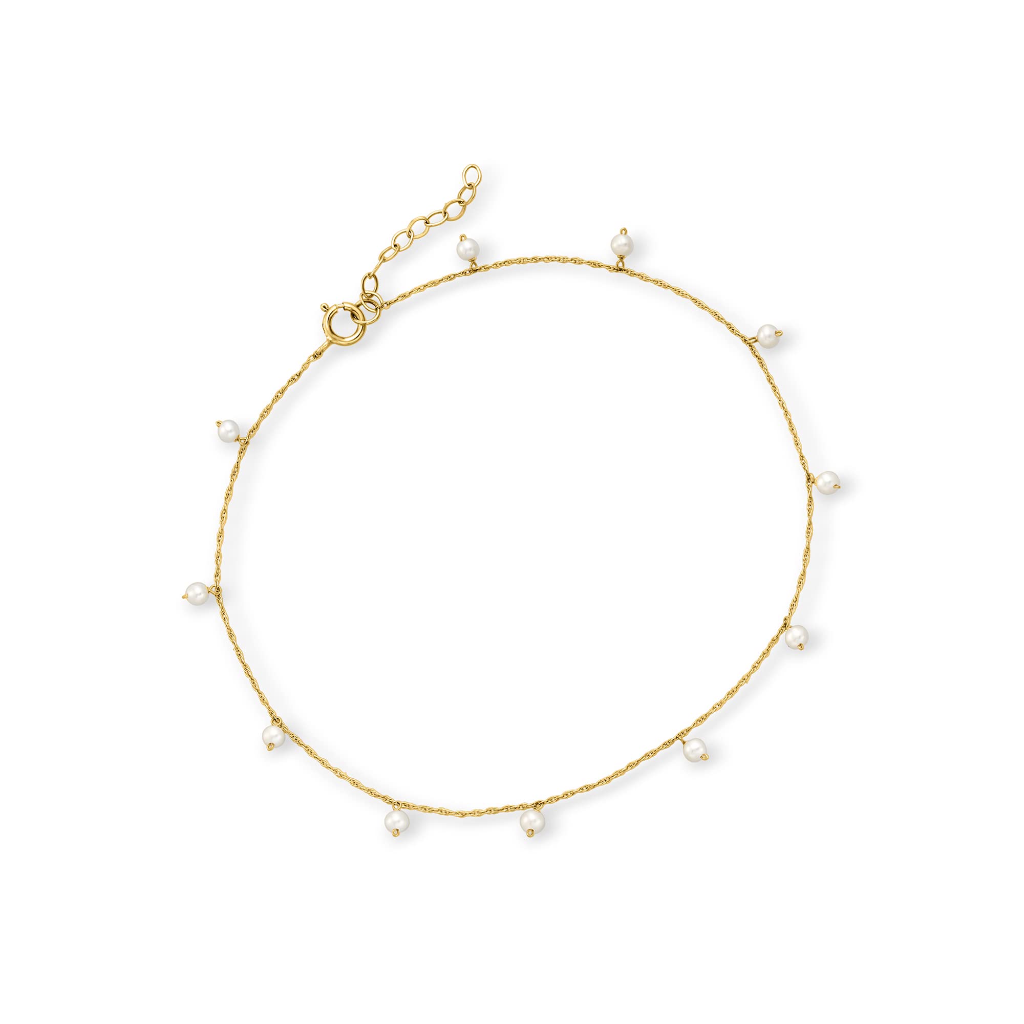 RS Pure by Ross-Simons 2.5-3mm Cultured Pearl Anklet in 14kt Yellow Gold. 9 inches