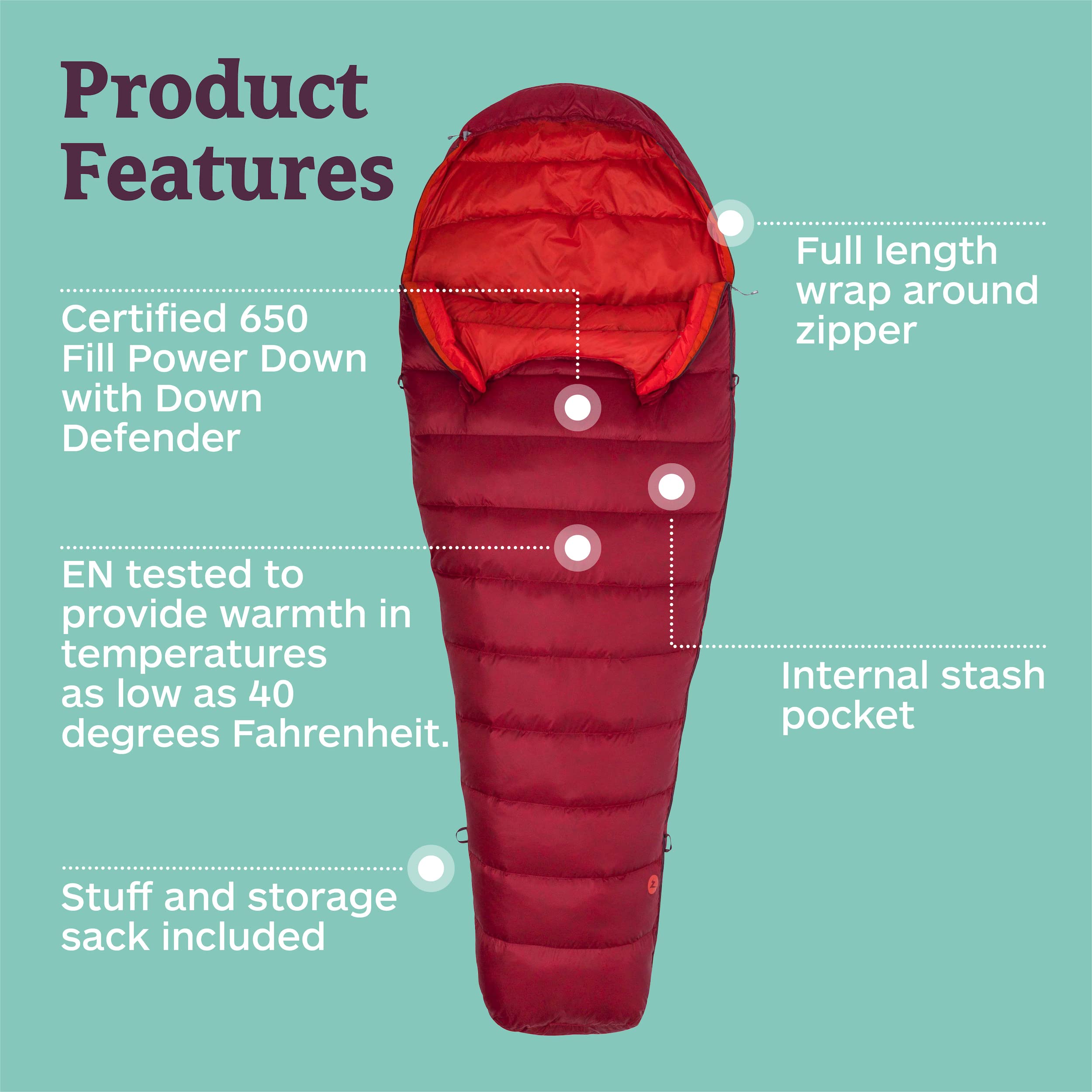 Marmot Micron 40 Sleeping Bag | Water-Resistent, Packable, Breathable, Sienna Red/Tomato, Regular