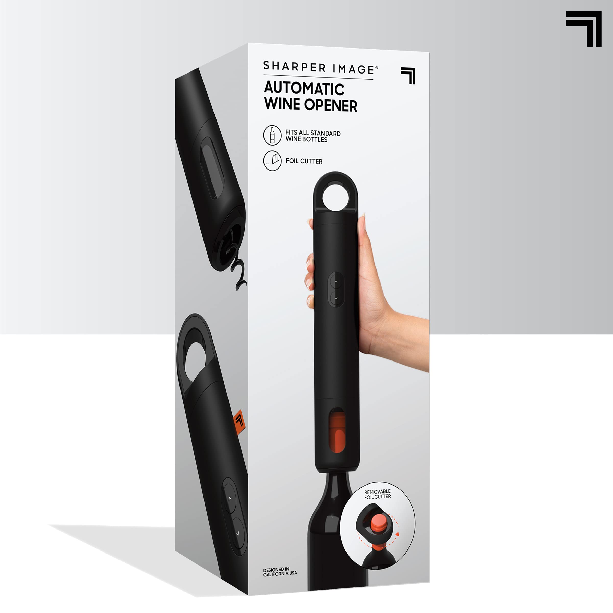 SHARPER IMAGE Automatic Wine Bottle Opener Included Foil Cutter, Battery Operated, Fits All Standard Wine Bottles, Innovative Control with Single Button, Perfect for Hosting Events & Parties