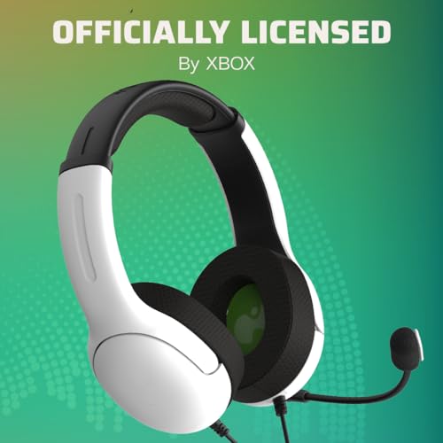 PDP Gaming AIRLITE Headset with Noise-Cancelling Mic, Licensed Microsoft Series X|S, Xbox One Accessories, PC/Windows 10/11, Lightweight Wired Power Stereo Headphones - White