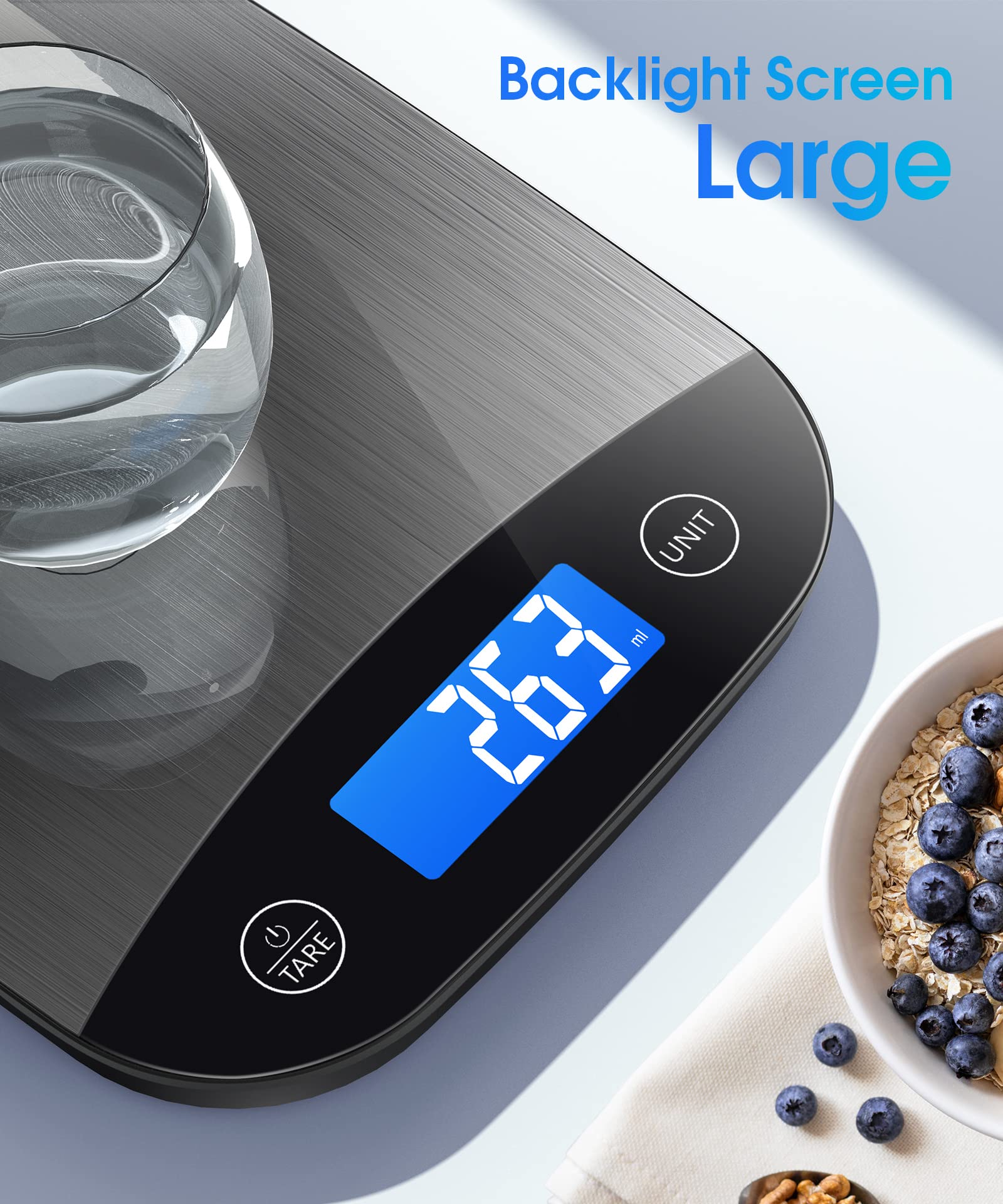 Nicewell Food Scale 22lbs Digital Kitchen Scale for Cooking Baking Weight Loss, Weighs in Grams and Ounce with 0.1oz/1g Resolution, Sleek Design and Large LCD Screen