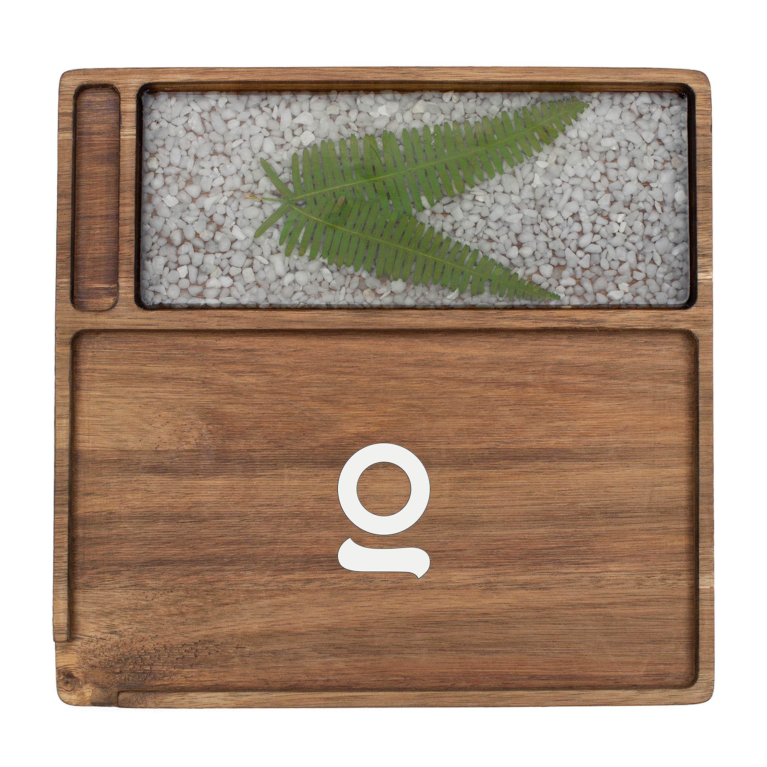 ONGROK Natural Acacia Wood Decorative Tray | Large Rolling Surface, Handmade, Sustainable Wood, Easy to Clean, No Spill (Multi-Stone Design, 9.5" x 9.5")