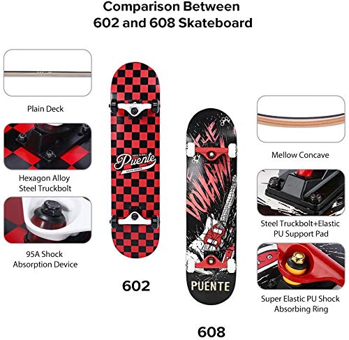 NACATIN Skateboard,Double Kick Deck Skateboard with 8-Layer Hard Maple Deck ABEC-9 Bearing PU Wheel for Adults,Youths,Girls,Beginners,400 lb