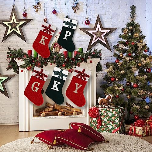 OJCHRLKF 20 Inches Initial Monogram Embroidered Christmas Stocking red Green Velvet with White Knitted Cuffs Christmas Decorations stocking-52-J-Red