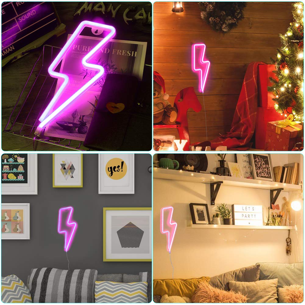 Neon Sign Lightning Bolt Neon Light Sign for Wall Decor, Lightning Bolt Wall Decorative Neon Sign, Battery or USB Operated Light Up Neon Sign, Lightning Bolt Neon Lights for Bedroom (Pink Lightning)