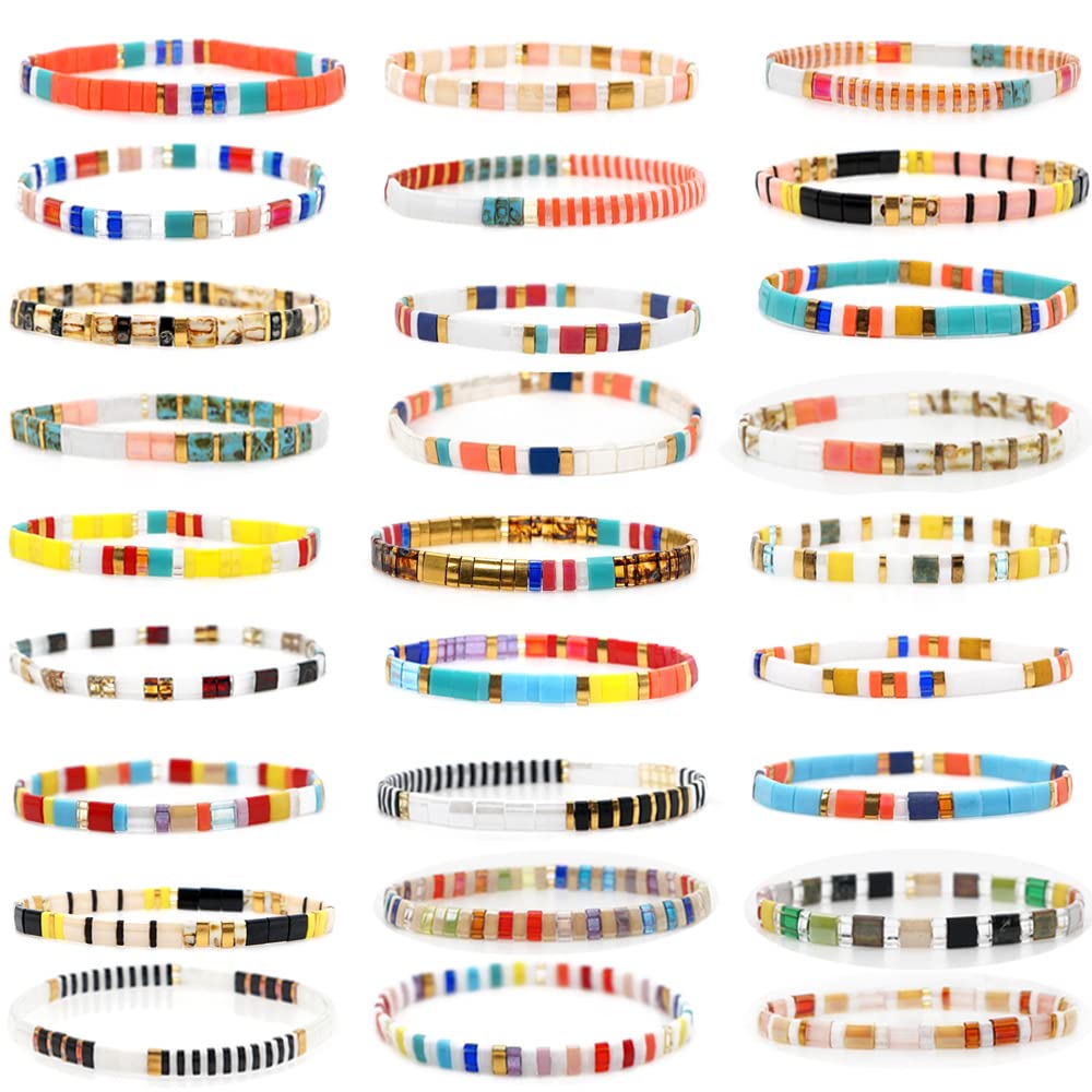 Townshine Tile Bracelet Multicolor Bohemian Style Japan Miyuki bead Elastic Bracelet for Women