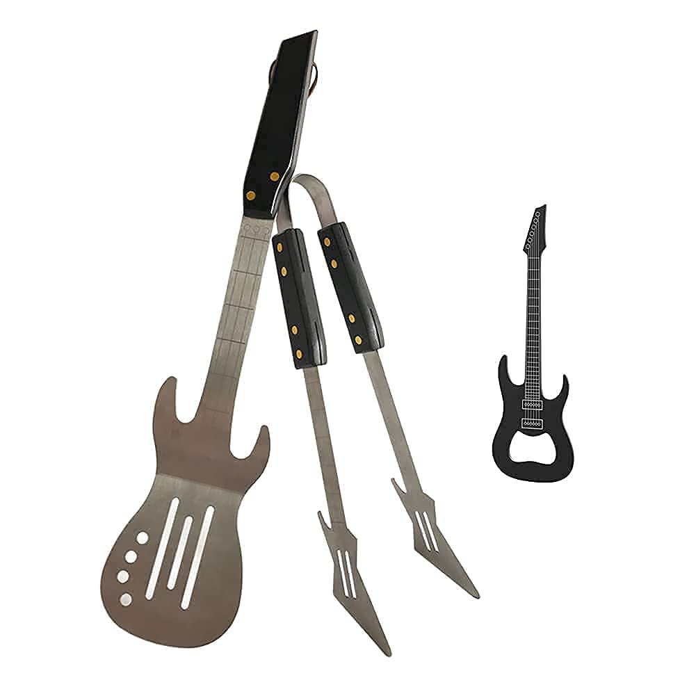 PEPKICN Rock Guitar Style Spatula & Tongs and Stainless Steel Electric Guitar Shape Bottle Opener