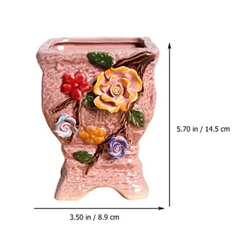 VOSAREA Hand Painted Square Succulent Planter Cactus Planter Pot Bonsai Pot Clay Pot Flower Pot Floral Design Random Color