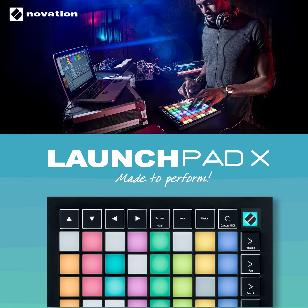 Novation Launchpad X Ableton Live 8x8 64 Backlit RGB Pads Grid Controller w/Software Bundle + SR360 Over-Ear Dynamic Stereo Headphones & Fibertique Microfiber Cleaning Cloth