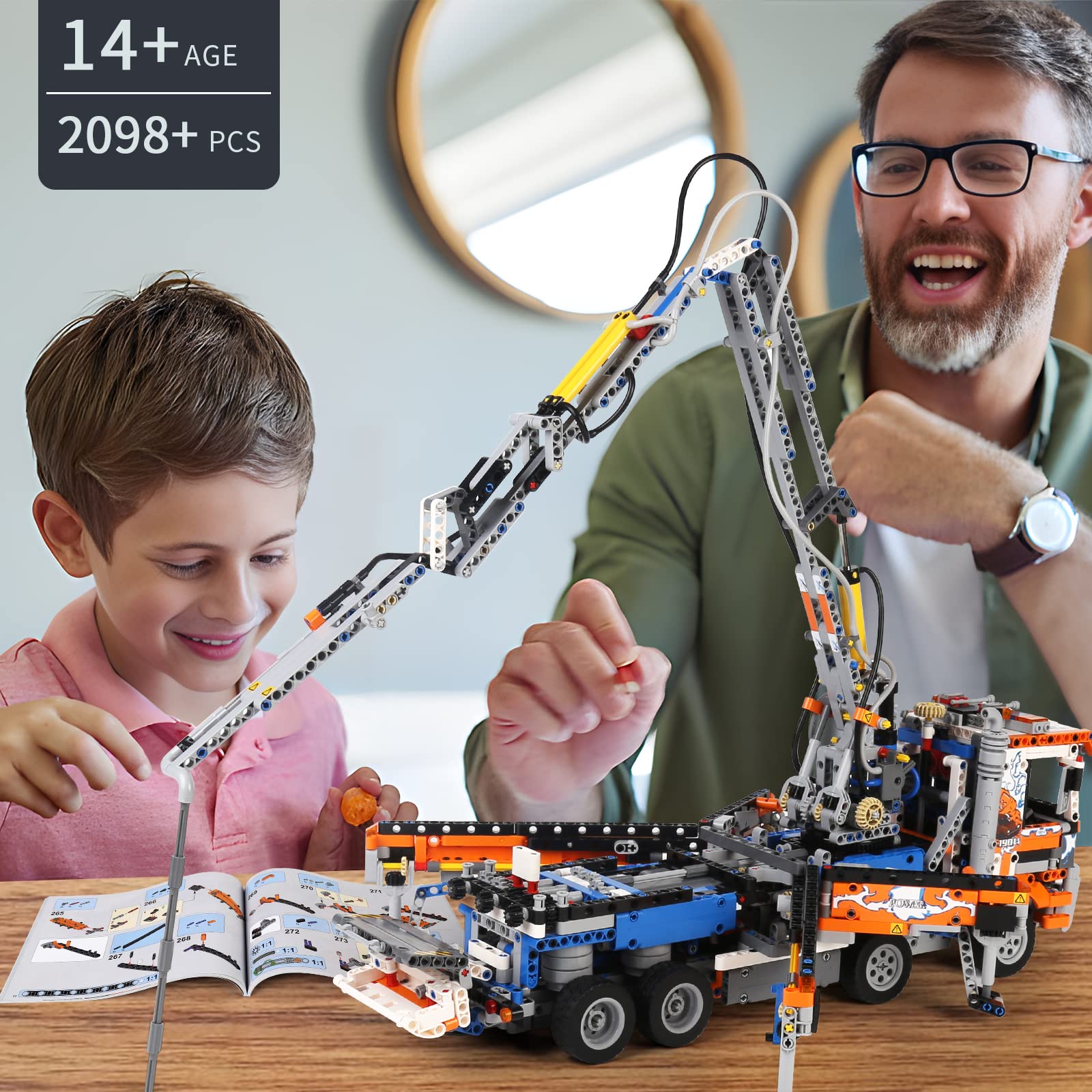 Mould King Concrete Pump Truck Building Set for Kids Ages 8+, Terrain Tow Truck Model Toys (2,098Pieces)