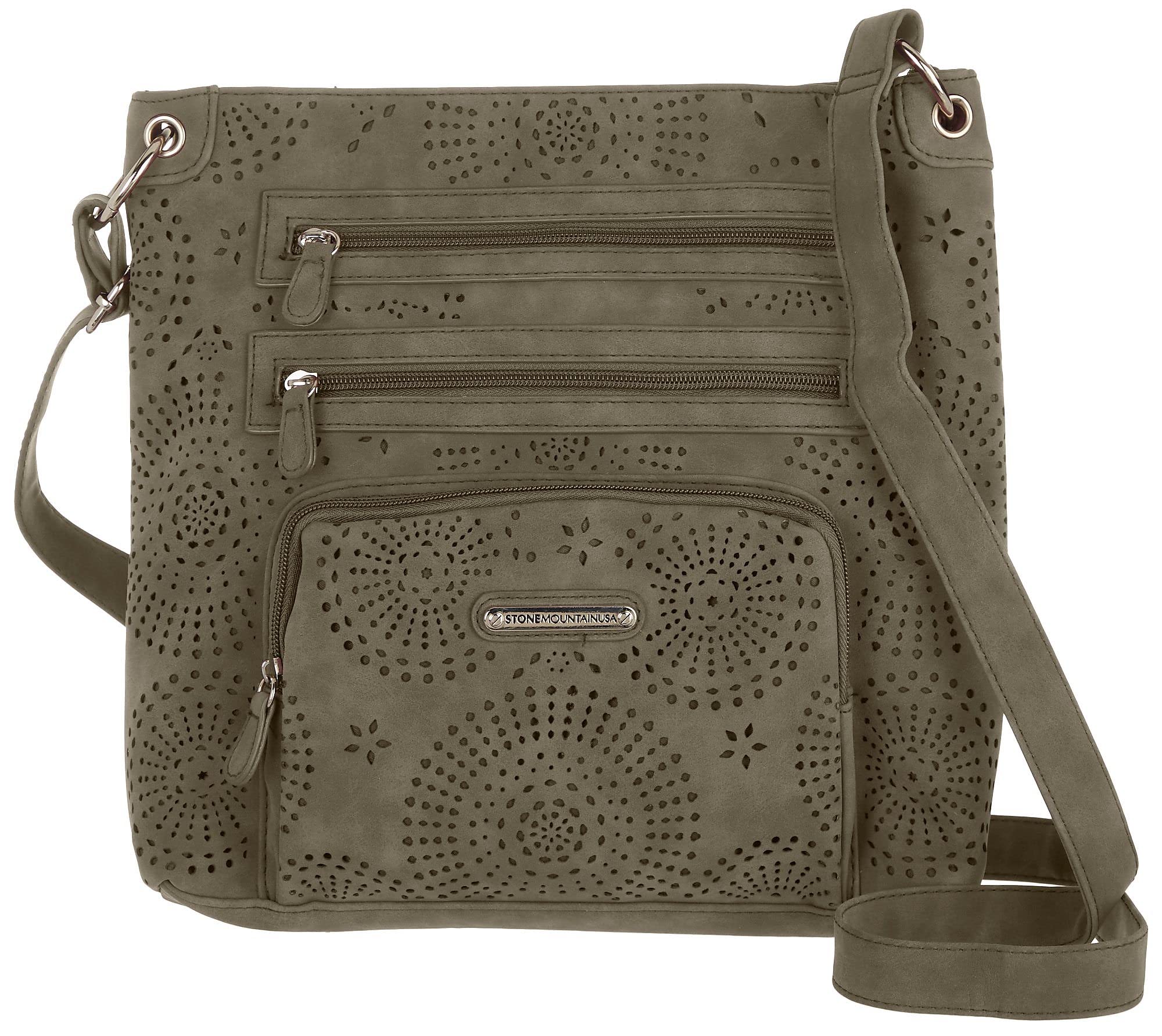 Stone Mountain Nubuck Perforated Vegan Leather Crossbody One Size Grey