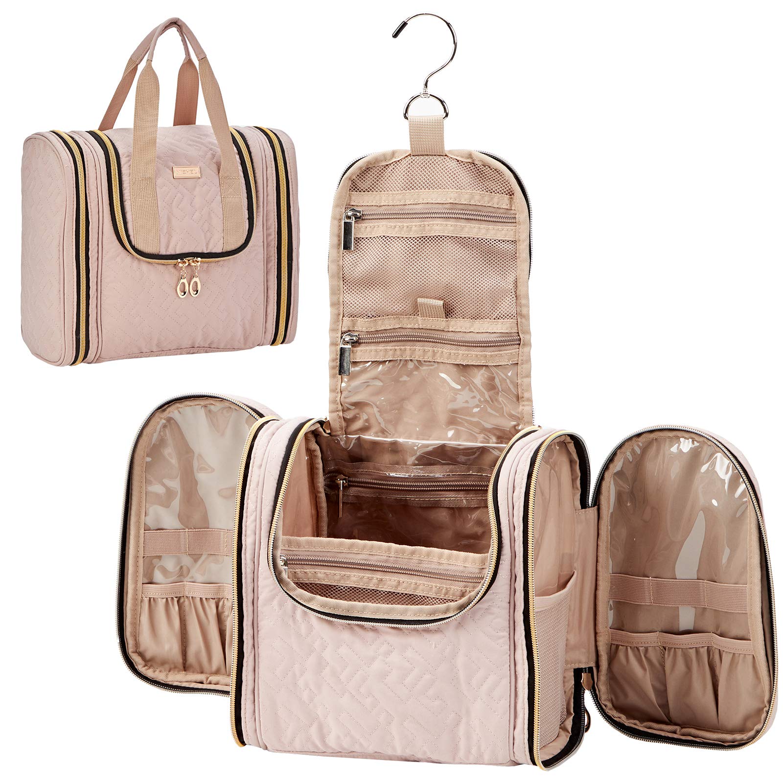 NISHEL Hanging Travel Toiletry Bag Organizer, Shower Dopp Kit, Makeup Cosmetic Case for Bathroom, Pink