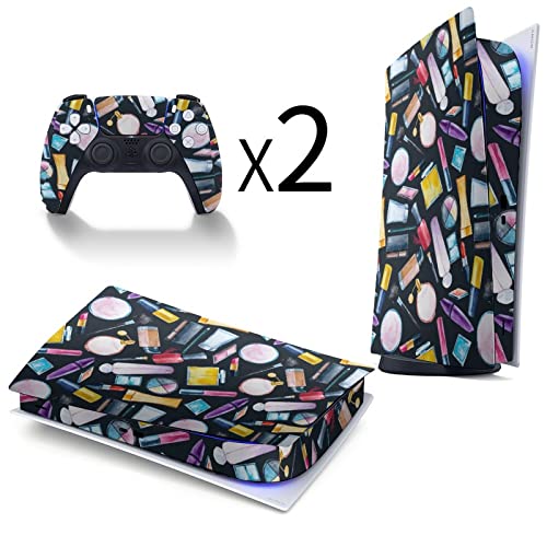 Watercolor Cosmetics Pattern Full Protective Skin Cover Design Wrap Decal Sticker Compatible with PS5 Digital Edition Console and Controller