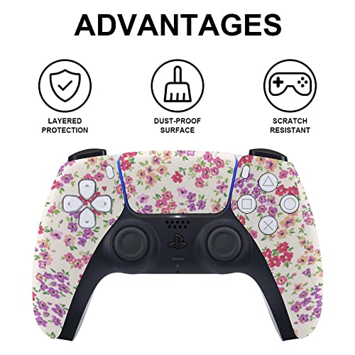 Watercolor Floral Flower Full Protective Skin Cover Design Wrap Decal Sticker Compatible with PS5 Digital Edition Console and Controller
