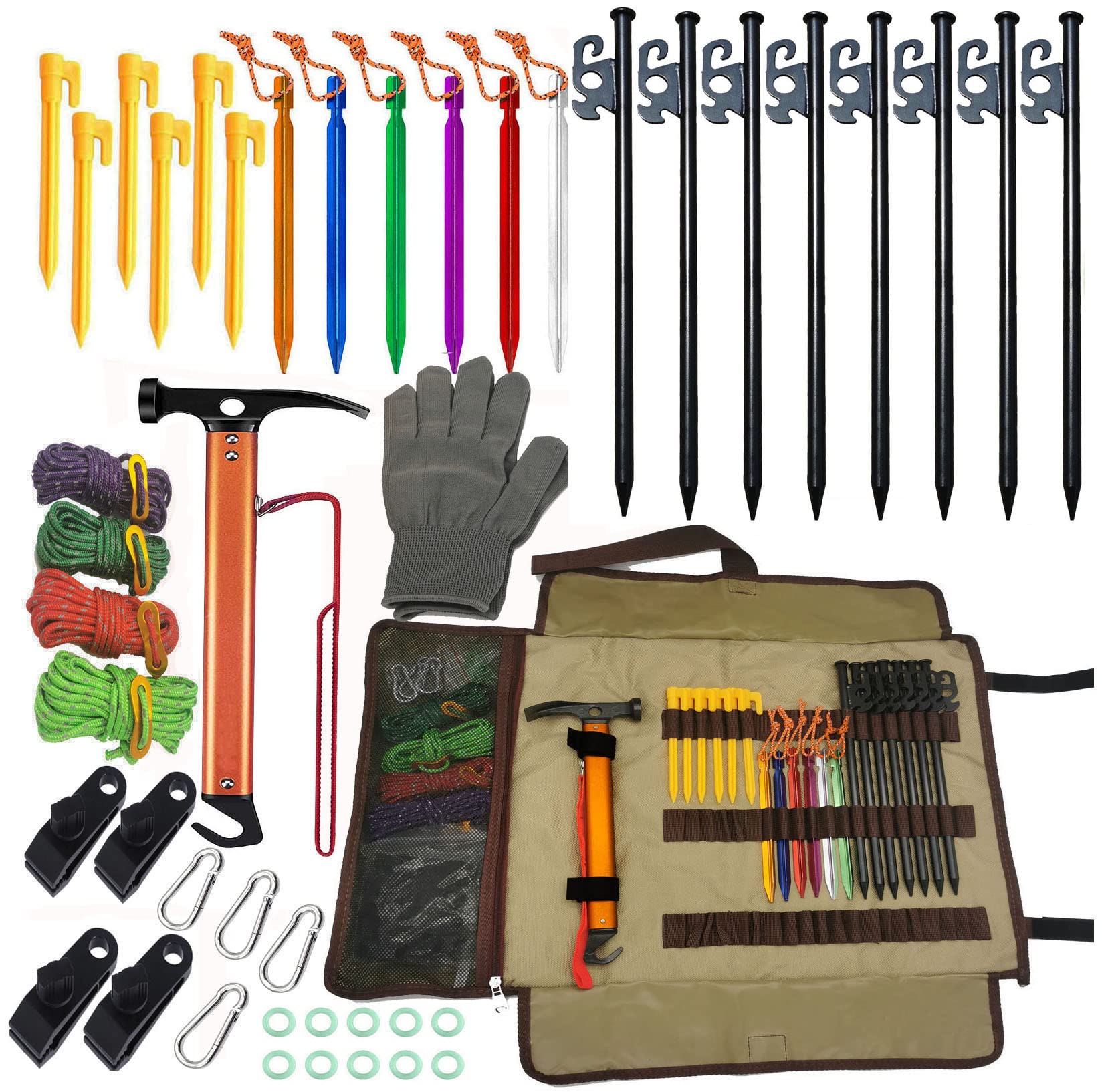 SKYROSEXSDCT Tent Stakes Set Self-Locking Nail with Storage Bag for Outdoor Tent Construction Camping Travel Essential Tent Accessories