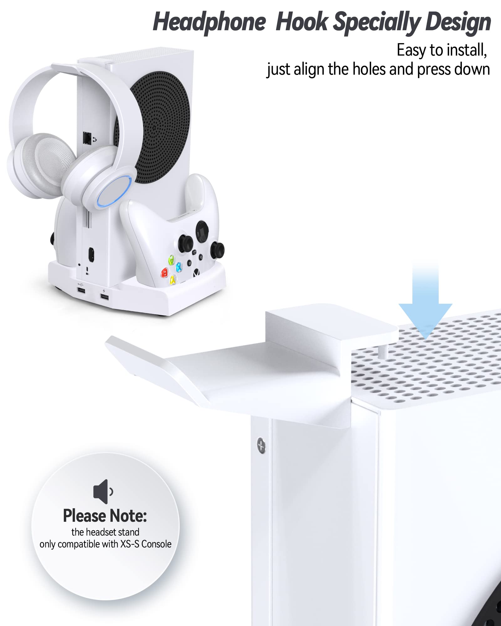 RTTACRTT Adjustable Cooling Stand for Xbox Series S, Dual Controller Charger, with Desktop Organizer