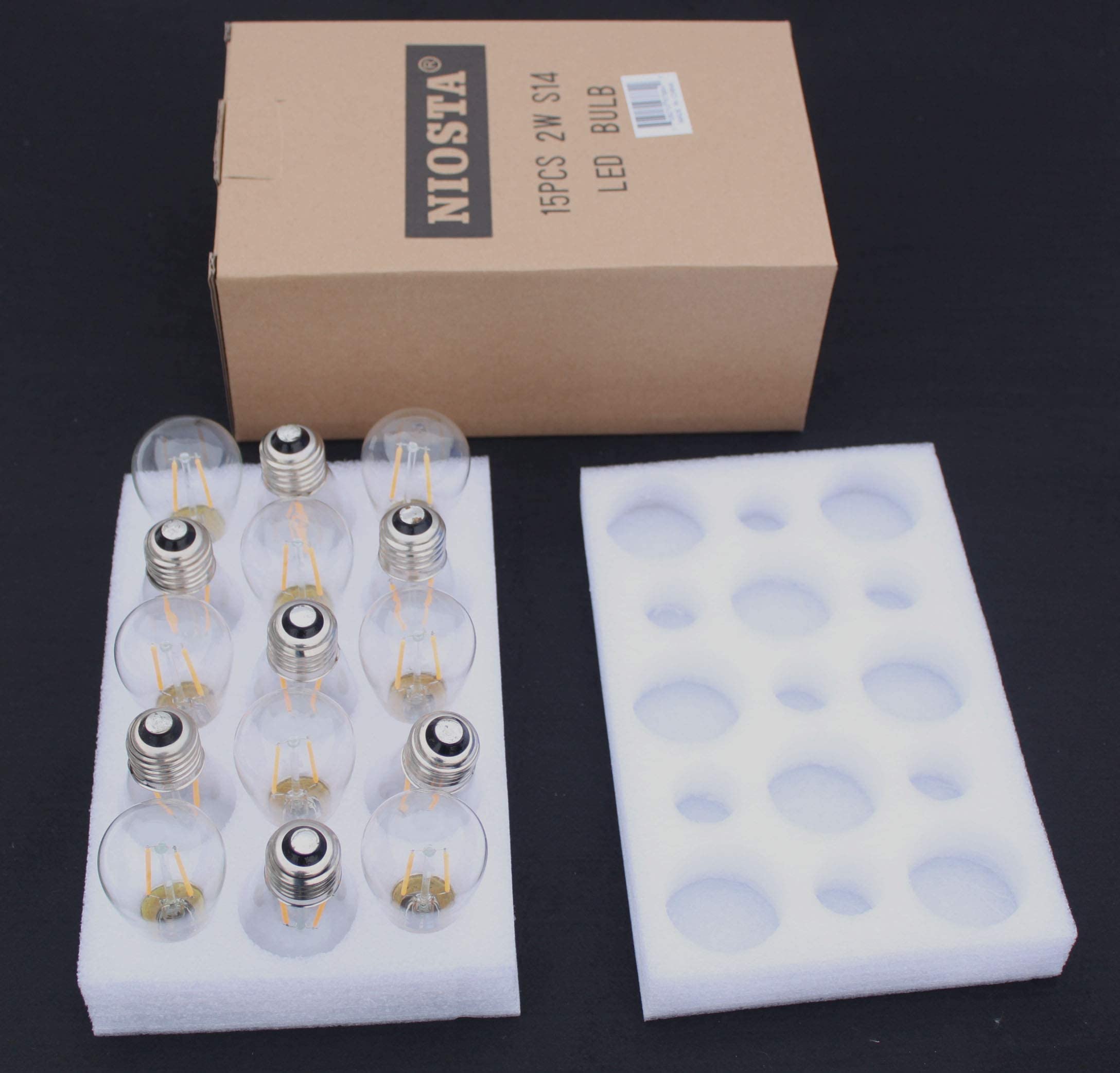 NIOSTA 15 Pack S14 LED Replacement Light Bulbs for Outdoor String Lights, 2200K Warm White Lighting and E26 Base, 1W LED Filament and Clear Waterproof Glass Bulb