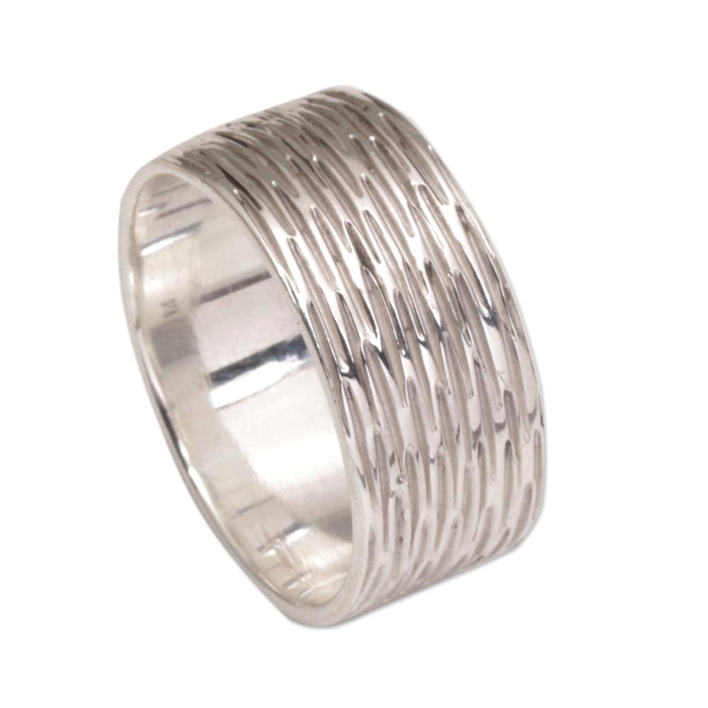 NOVICA Artisan Handmade .925 Sterling Silver Band Ring Shimmering from Bali Indonesia Modern [band Width 10 mm W] 'Elegant Mist'