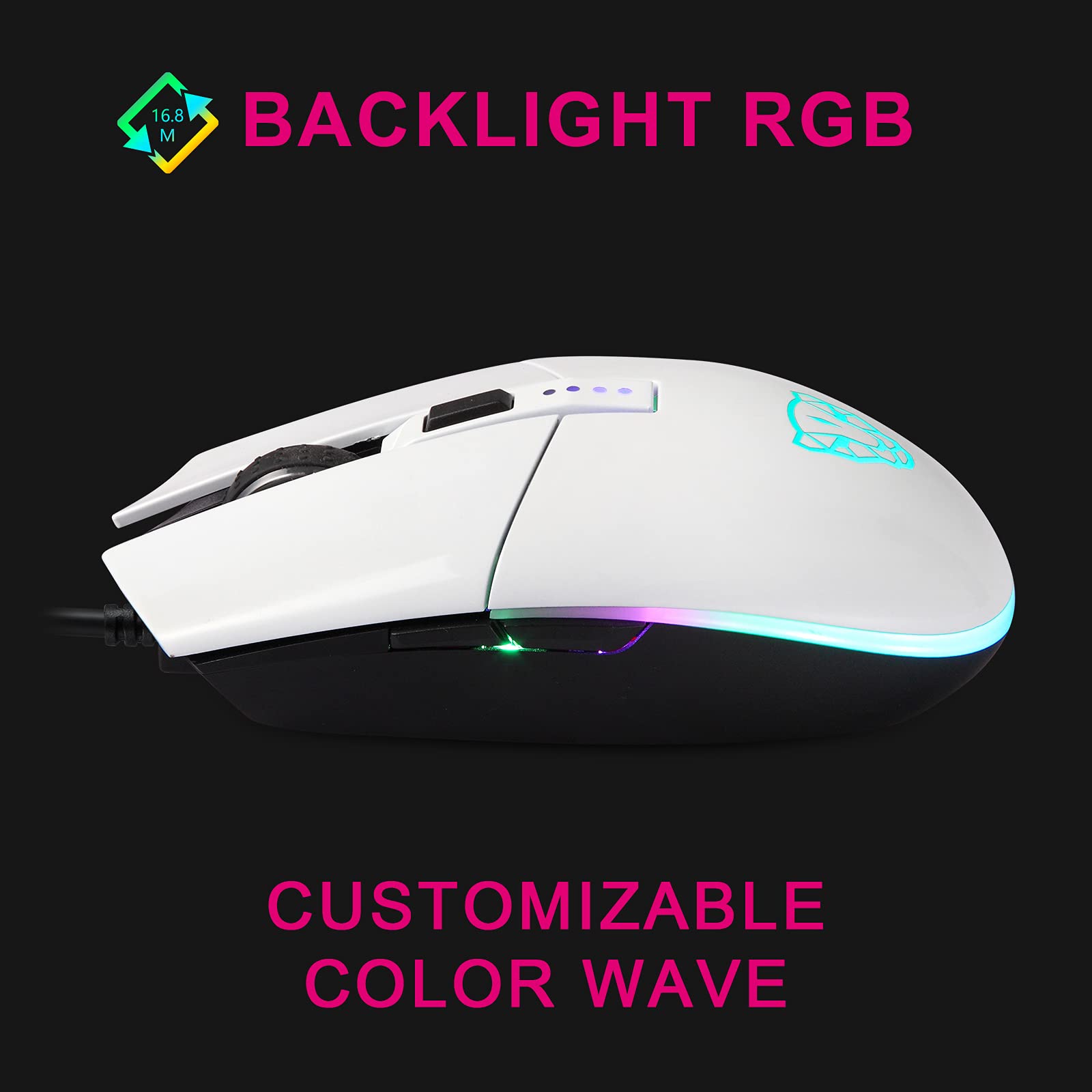 Motospeed V50 Wired Gaming Mouse, 4,000 DPI, Rainbow Optical Effect LIGHTSYNC RGB