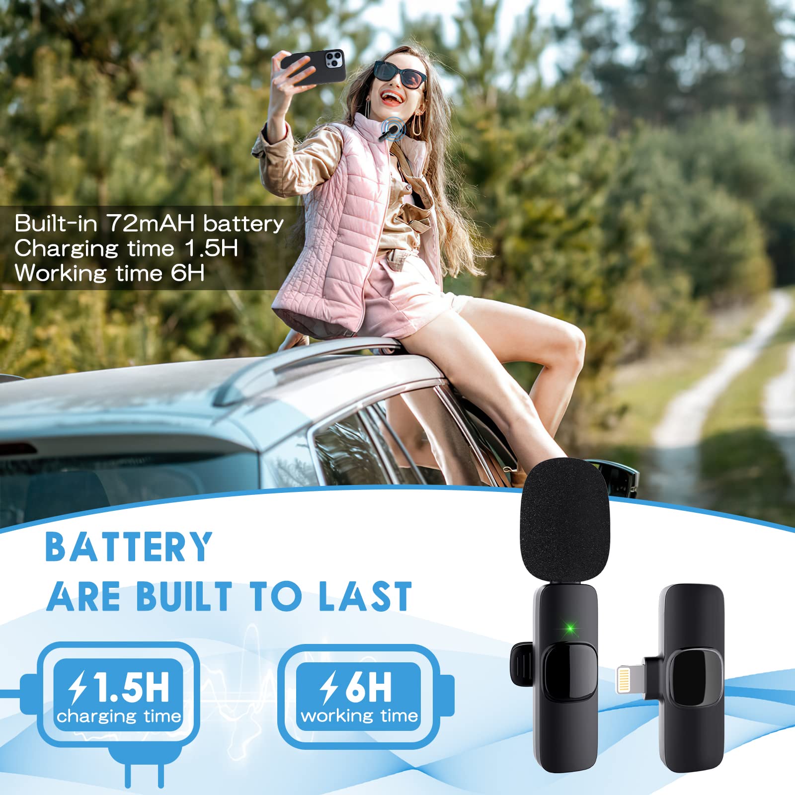 SLADE Wireless Lavalier Microphone for iPhone, Lightning Connector, 72mAh Battery, 6 Hours of Recording, Noise Cancellation, Unobstructed Reception, 360 Audio Pickup
