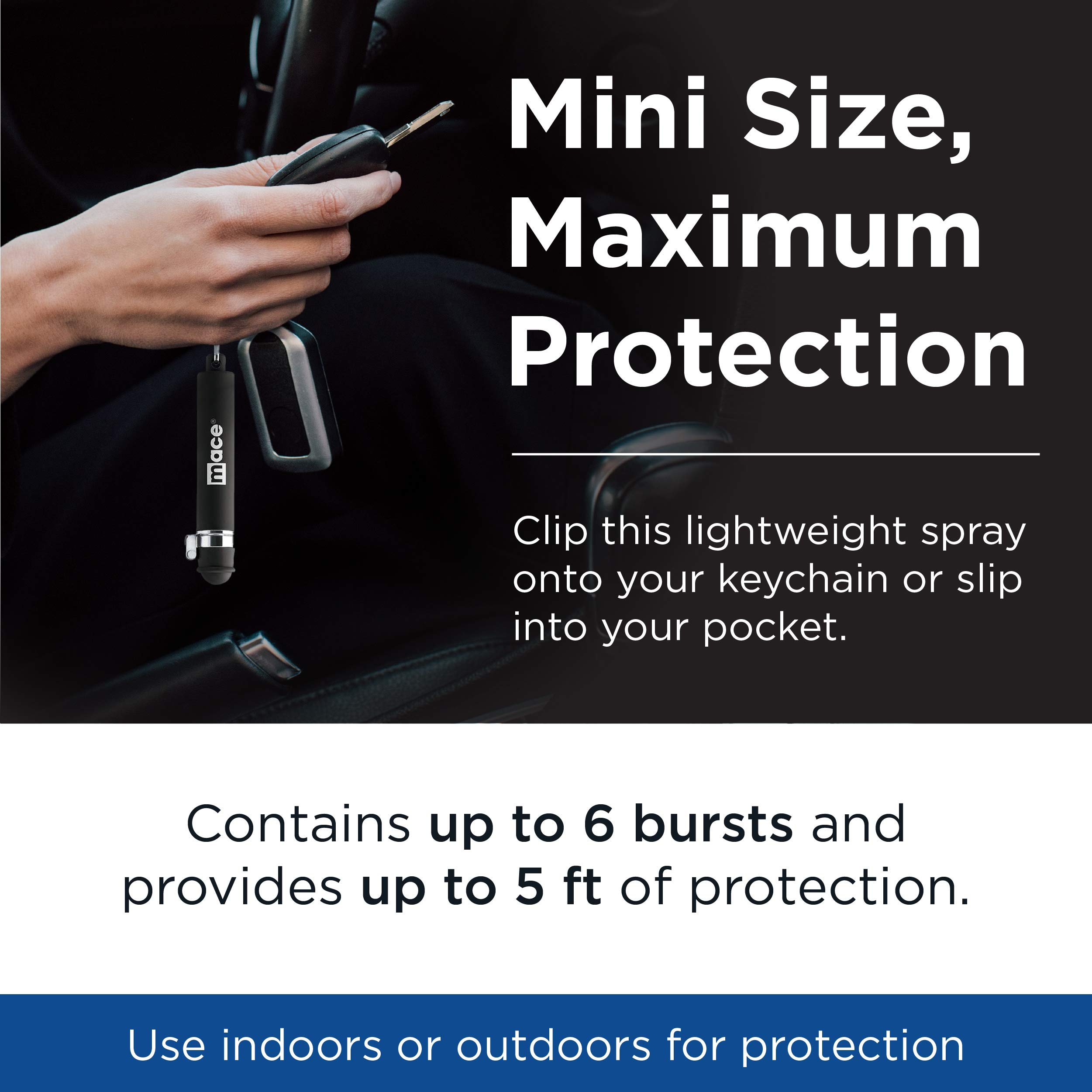 Mace Brand Police Strength Mini Keychain Pepper Spray Keyring Hard Case with Key Chain, for Women (Black 4-Pack)