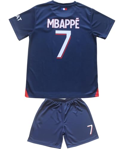 ORGBRAIN 2023/2024 Home #7 Football Soccer Kids Jersey Shorts Socks Set Youth Sizes (Navy, 30)