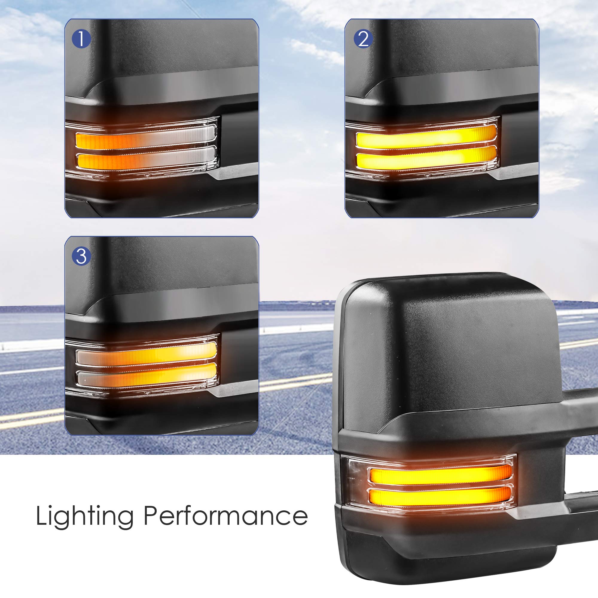 MOSTPLUS Power Heated Towing Mirrors Compatible for Chevy Silverado Suburban Tahoe GMC Serria Yukon 2008-2013 with Swichback Sequential Turn light, Clearance Lamp, Running Light(Set of 2)