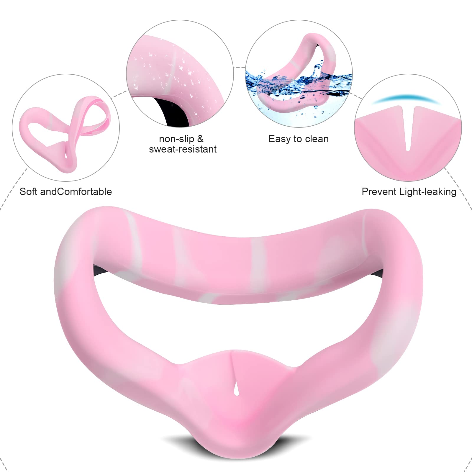 TOMSIN VR Silicone Face Cover, Full Coverage Grips Cover, Shell Front Cover with Lens Cover, Anti-Throw Protector with Adjustable Knuckle Straps Accessories Set for Oculus Quest 2 (Pink)