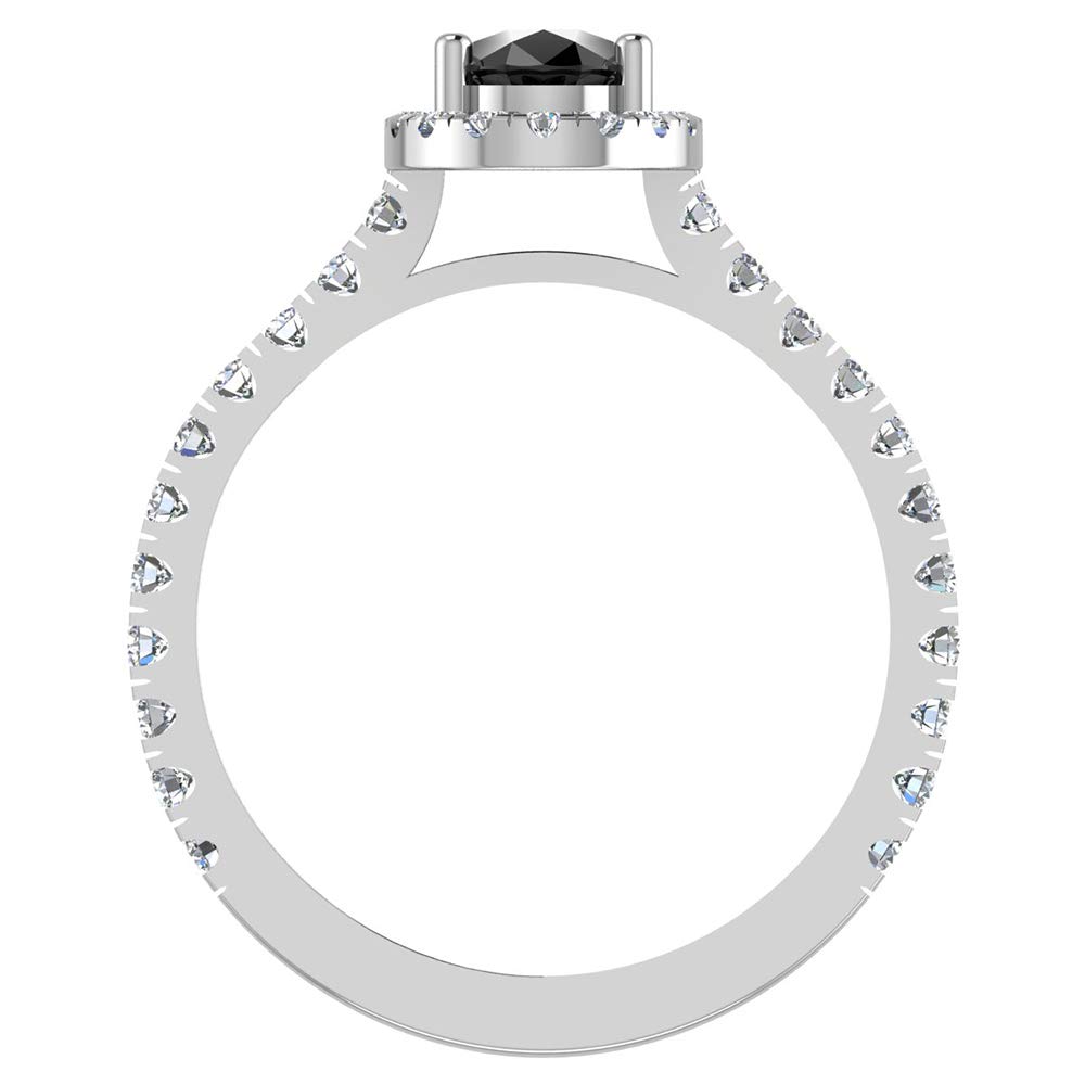 Pear Cut Black Diamond Halo Engagement Ring 14K White Gold 1.60 carat (RS 6)