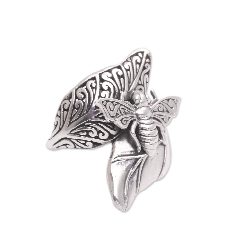 NOVICA Artisan Handmade .925 Sterling Silver Cocktail Ring Bee from Bali Indonesia Animal Themed Bug 'Bee Grove'