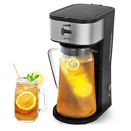 Sunvivi Iced Tea Maker with 3 Quart Glass Pitcher, Iced Coffee Maker Brewing System with Strength Selector, Infusion Pitcher for for Ground Coffee, Taste Customization, Black