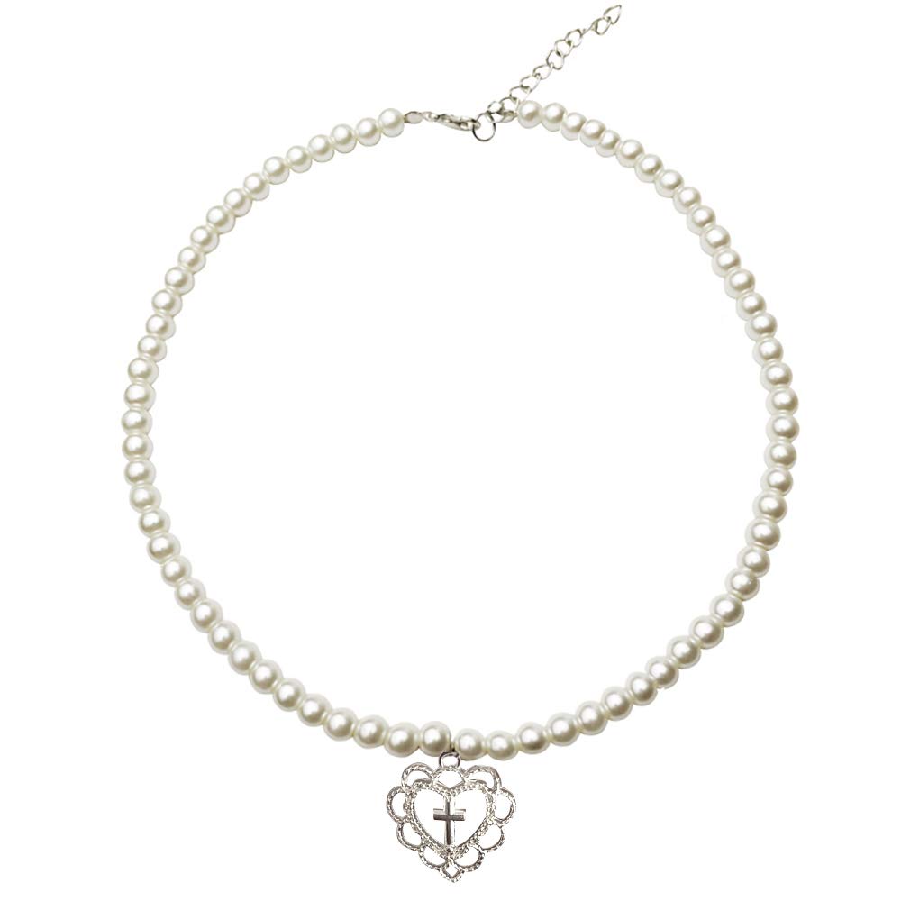 Pearl Choker Necklace with Heart Cross Pendant Y2k Gothic Grunge Fairycore Necklace Punk Vintage Aesthetic Pearl Collar Necklace for Women(Silver)